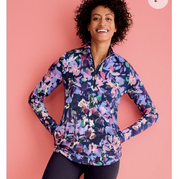 Talbots | Jackets & Coats | T By Talbots Navy Blue Floral Print 2 Zip ...